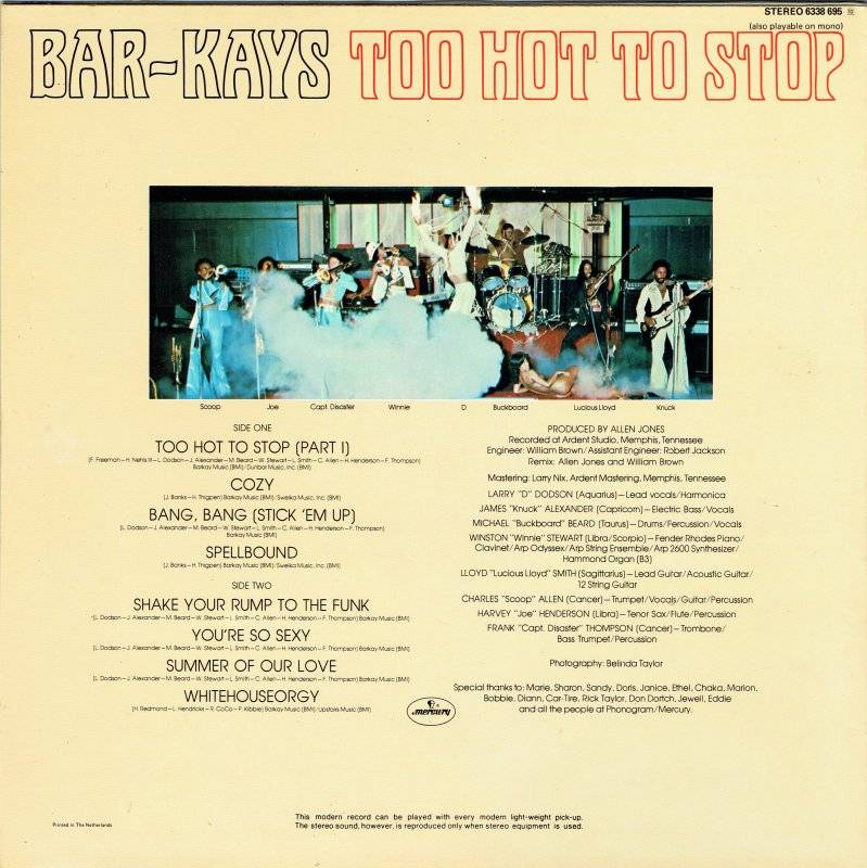 Bar Kays Too Hot To Stop : LP Back | CD Covers | Cover Century | Over 1 ...